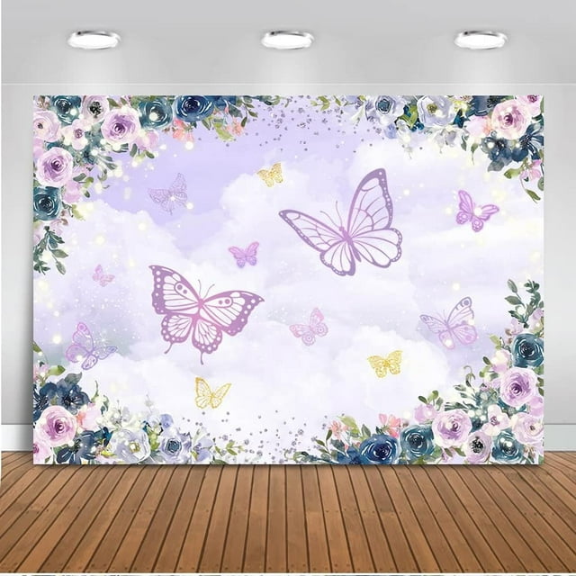 Violet Butterfly Backdrop Purple Floral Girl Butterfly Party ...