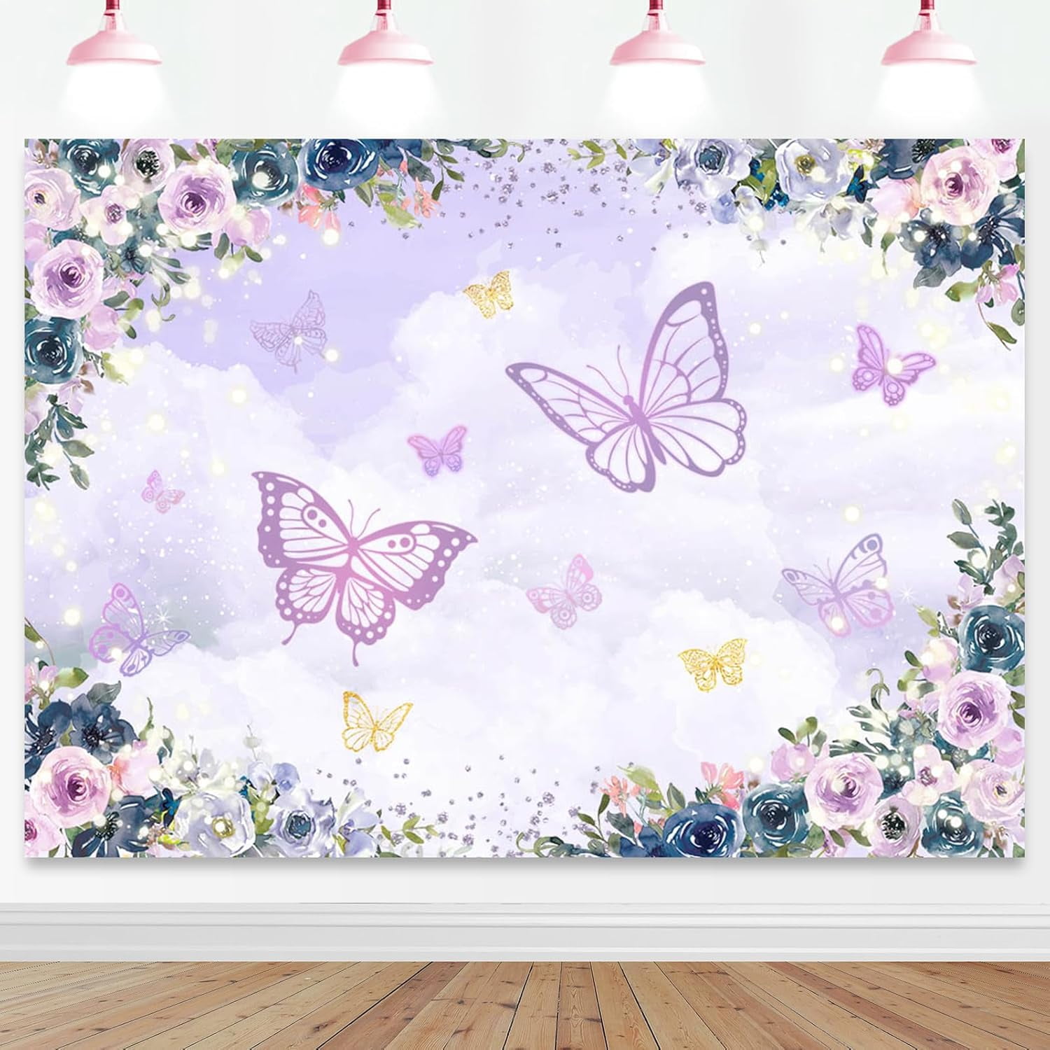 Violet Butterfly Pretty Backdrop Purple Floral Girl Party Decorations ...