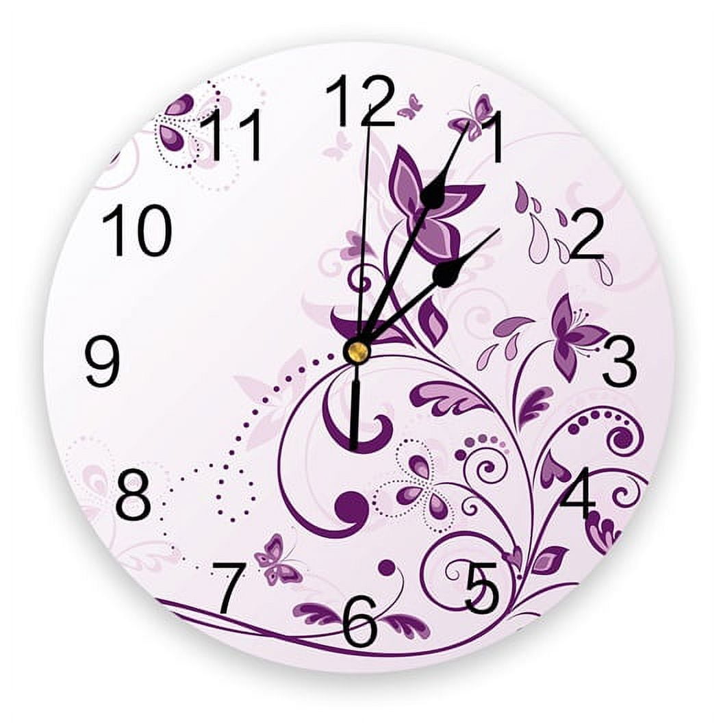 Violet Butterfly Printed PVC Wall Clock Modern Design Home r Bedroom ...