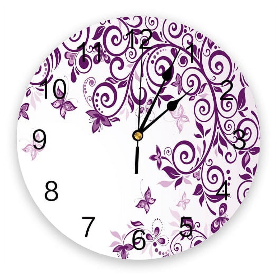 Violet Butterfly Printed PVC Wall Clock Modern Design Home r Bedroom ...