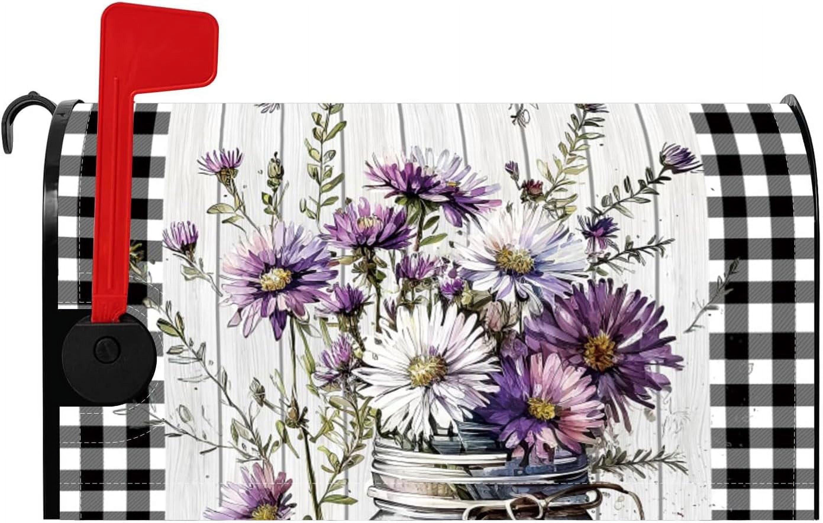 Violet Daisy Mailbox Covers Wood Grain Buffalo Plaid Mailbox Cover ...