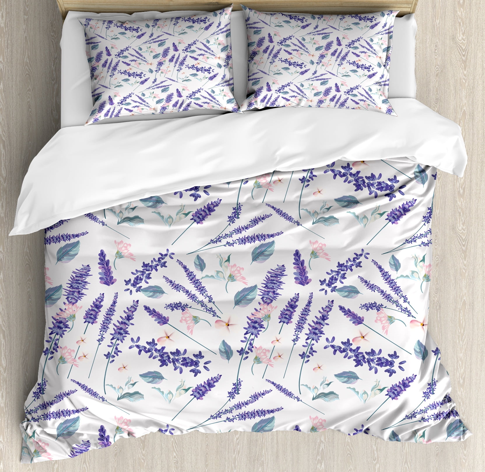 Violet Duvet Cover Set, Floral Continuous Printing of Lavender Blossom ...