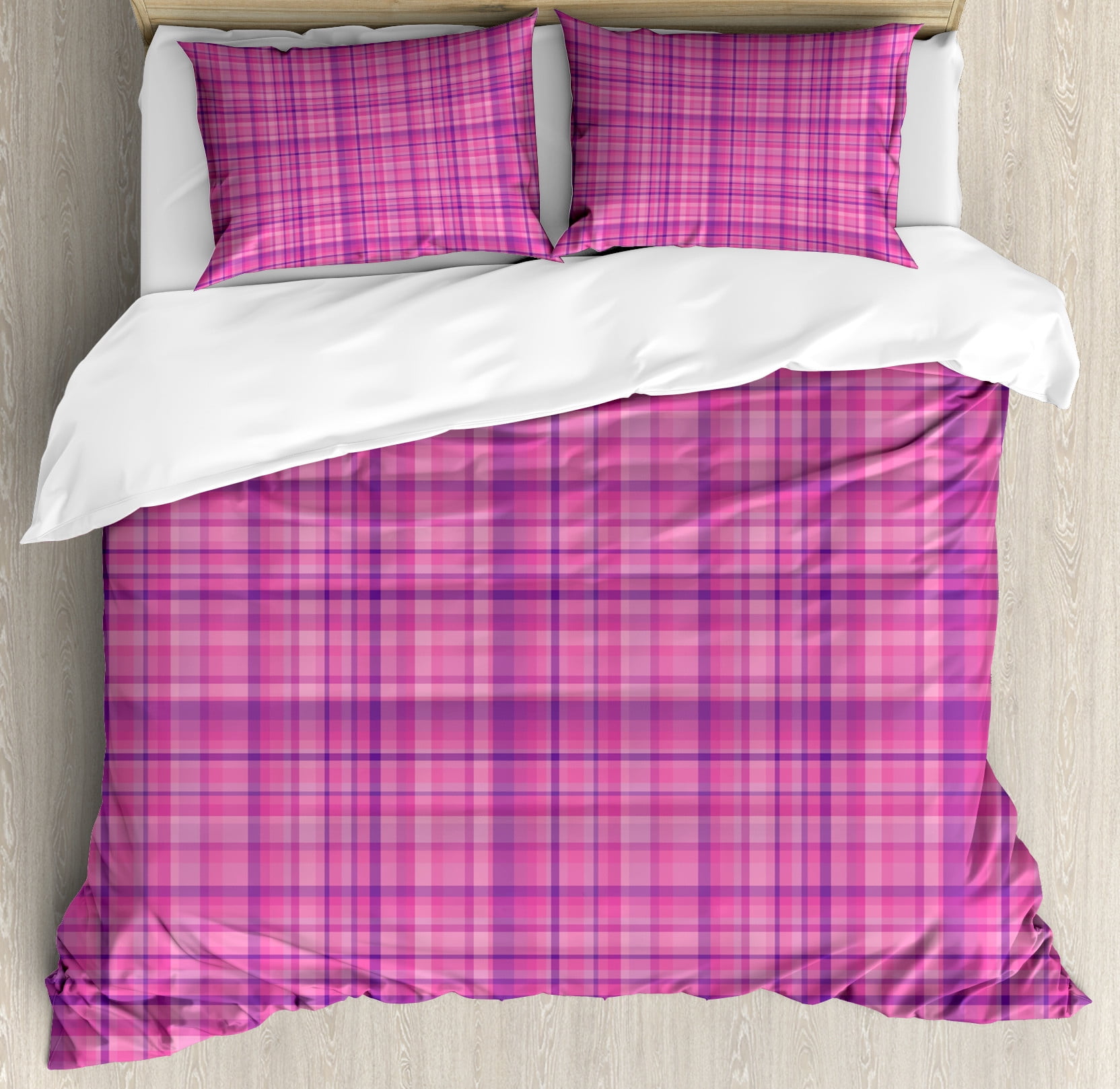 Violet Duvet Cover Set, Monochromatic Checkered Plaid Tartan Stripes ...