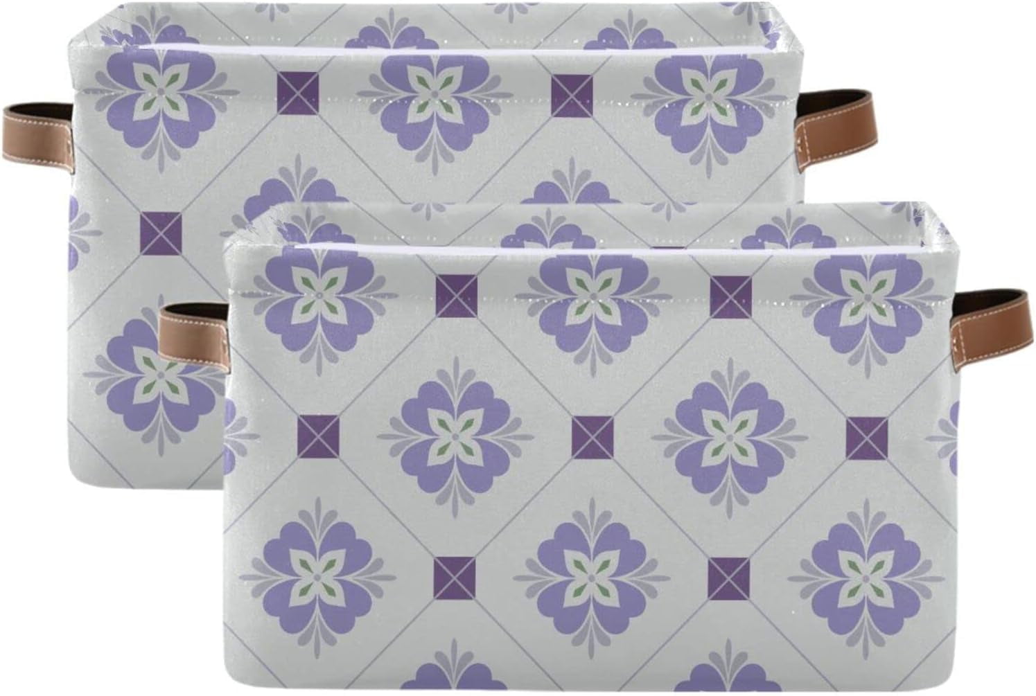 Violet Floral Tiles Foldable Storage Basket for Shelves, Collapsible ...