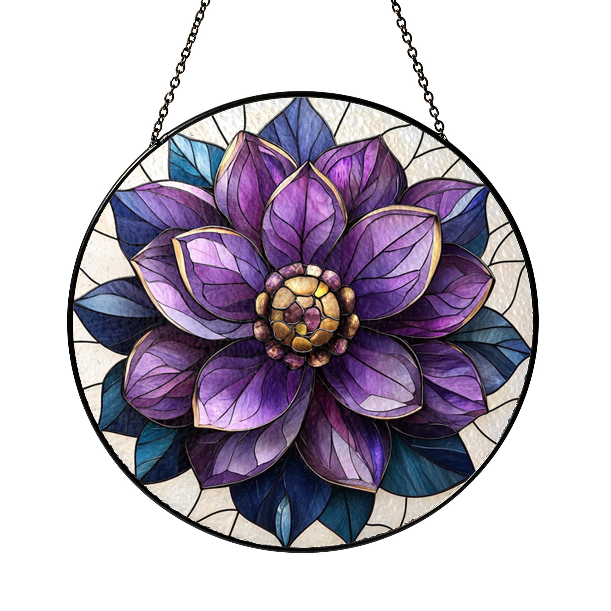 Violet Flower Faux Stained Glass Window Hanging – Floral Decorative Art ...