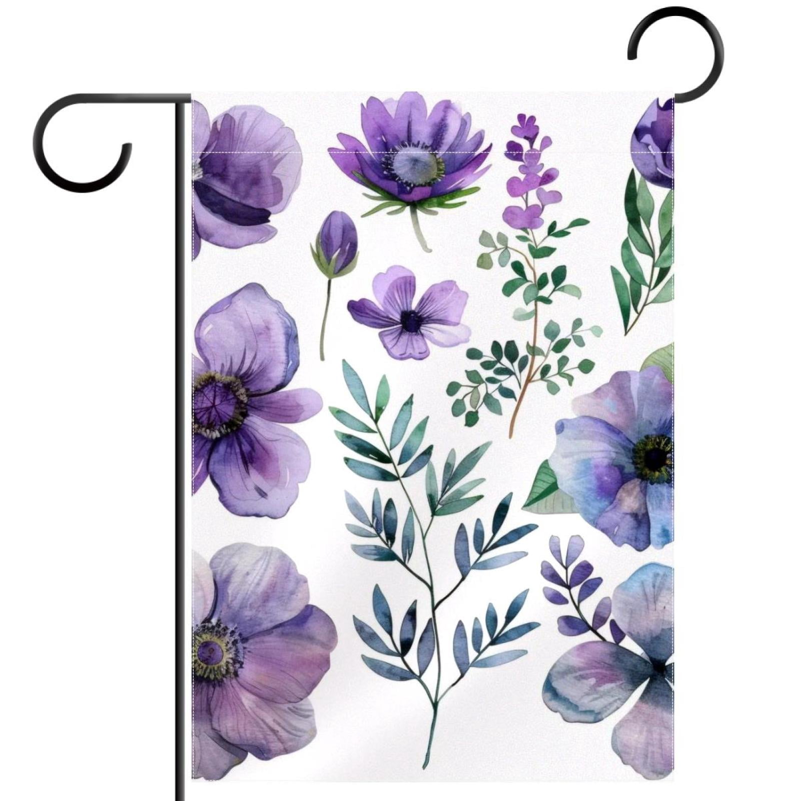 Violet Flower Watercolor Floral Decorative Garden Flag for All Seasons ...