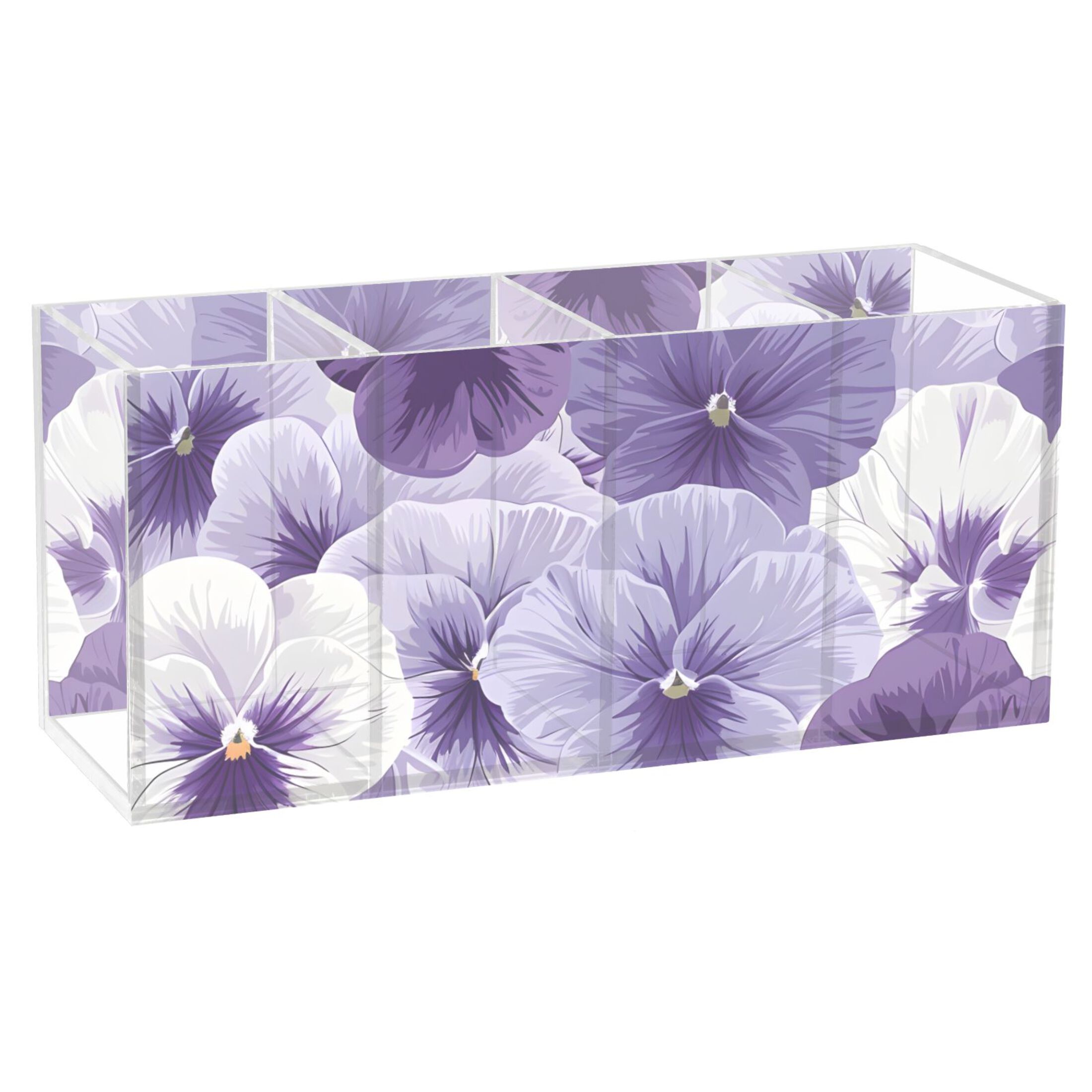 Violet Flowers Acrylic Pen Holder Cup 4 Compartments Clear Pencil ...