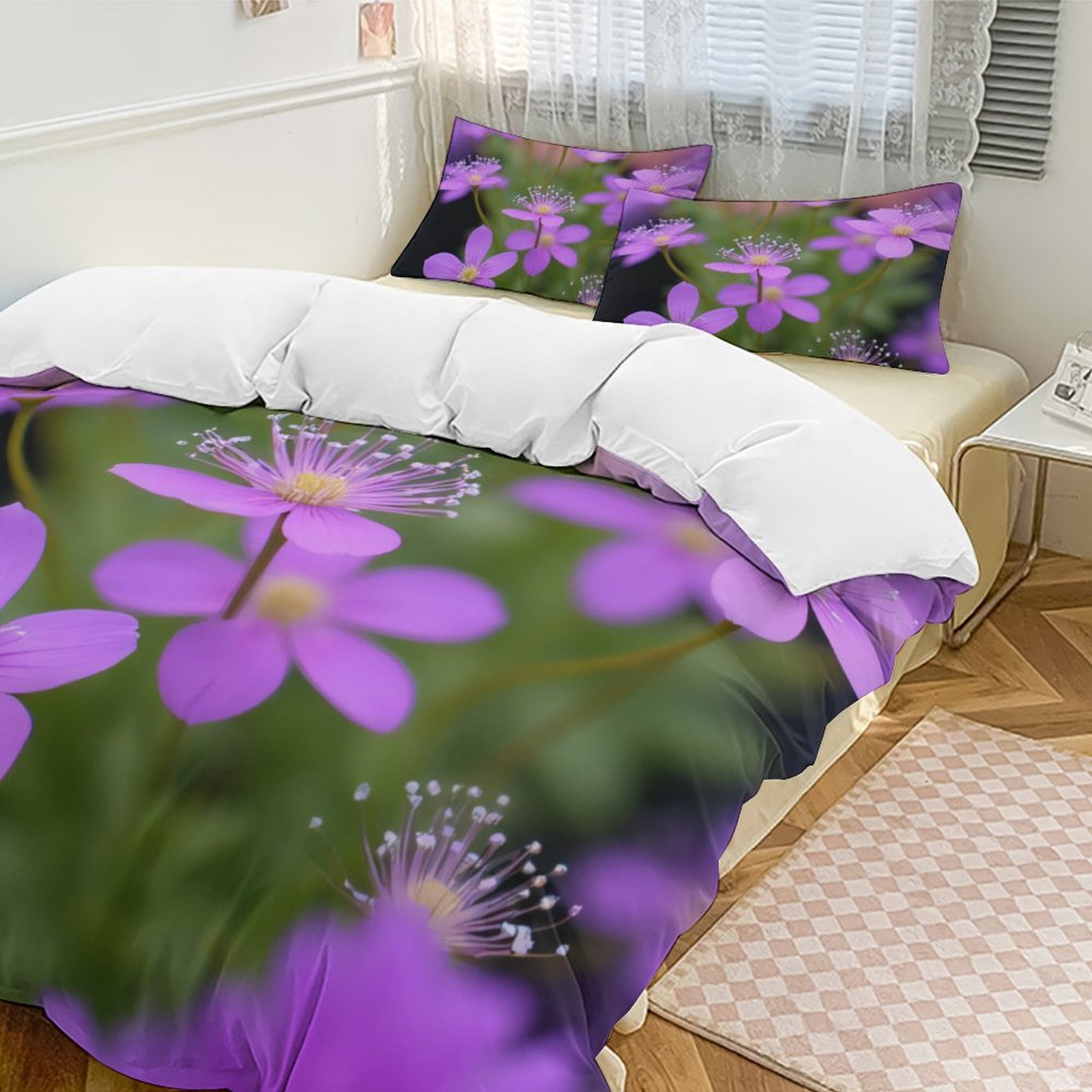 Violet Flowers with White Stamens 3D Duvet Cover Set Quilt Cover Theme ...