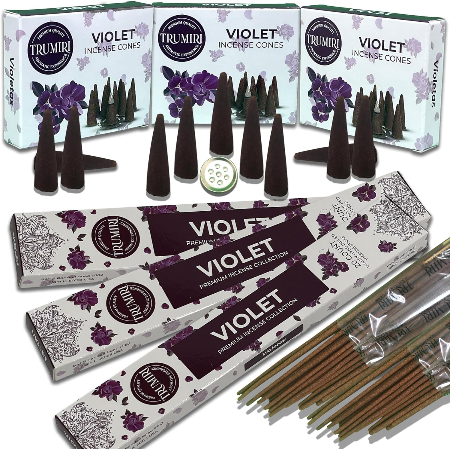 Violet Incense Sticks & Incense Cones Combo Pack - 60 Insence-Sticks ...