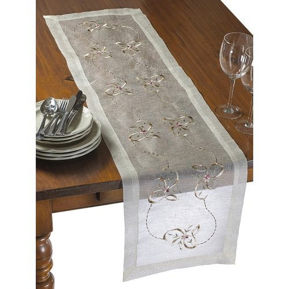 Violet Linen Beads and Bows Luxurious Lace Embroidered Table Runner ...