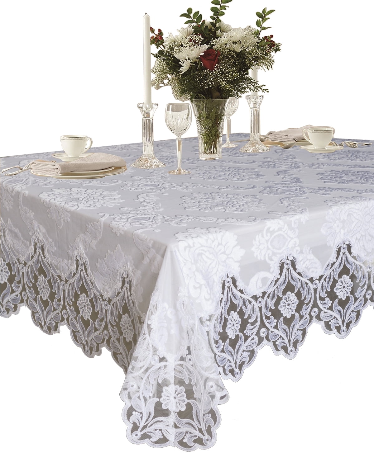 Violet Linen Elegant Velvet Lace Sheer Floral Deluxe Design Tablecloth ...