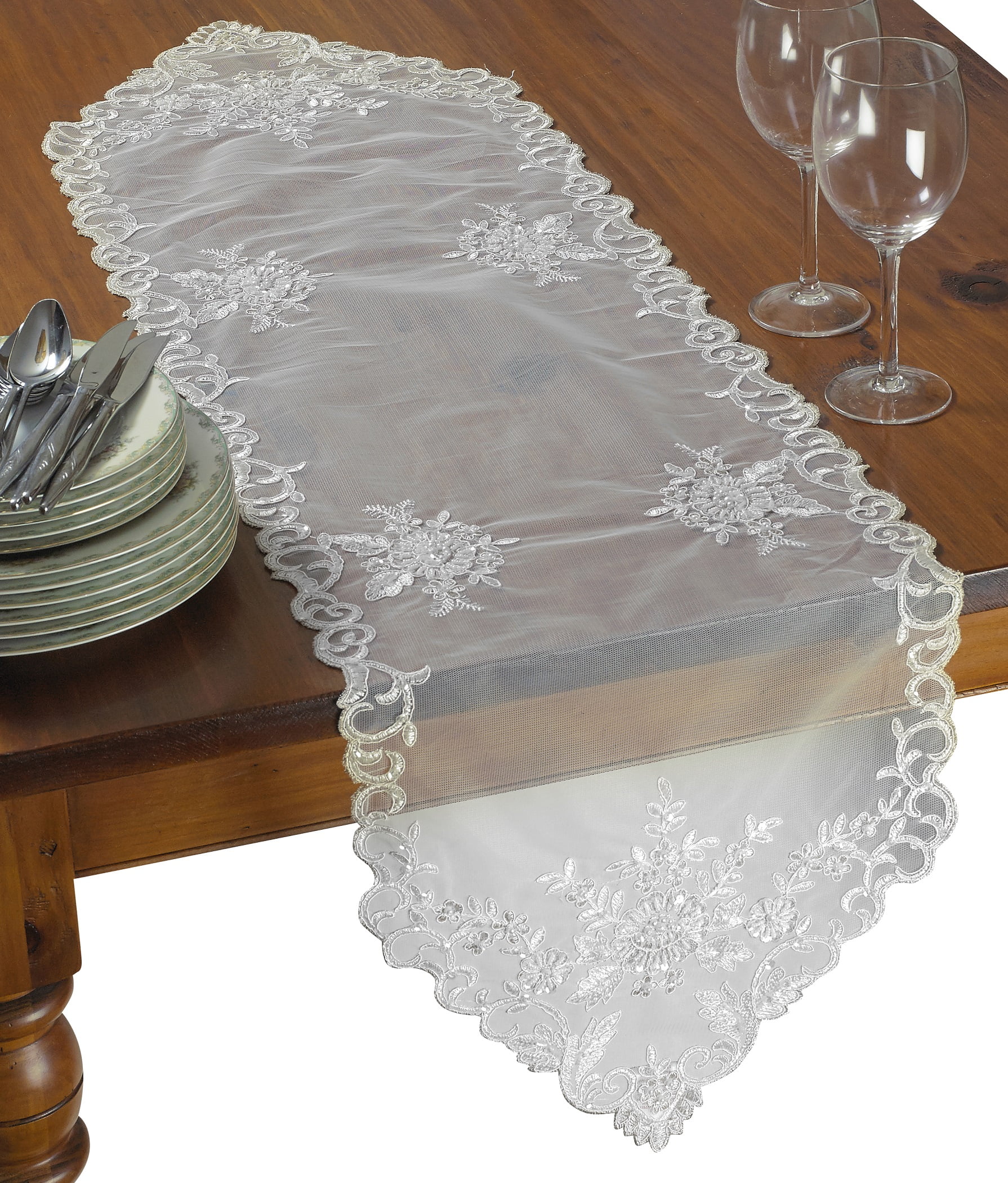 Violet Linen Orchid Decorative Embroidered Lace Table Runner, 14" x 34 ...