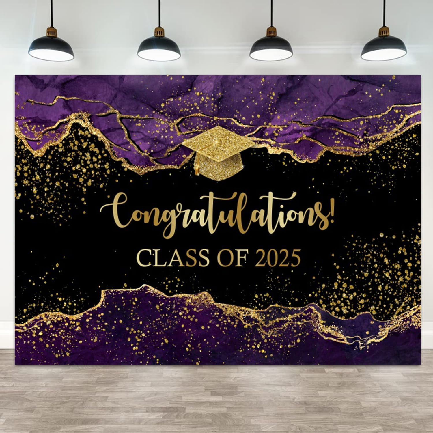 Violet Marble Graduation Backdrop Gold Glitter Bachelor Cap College ...