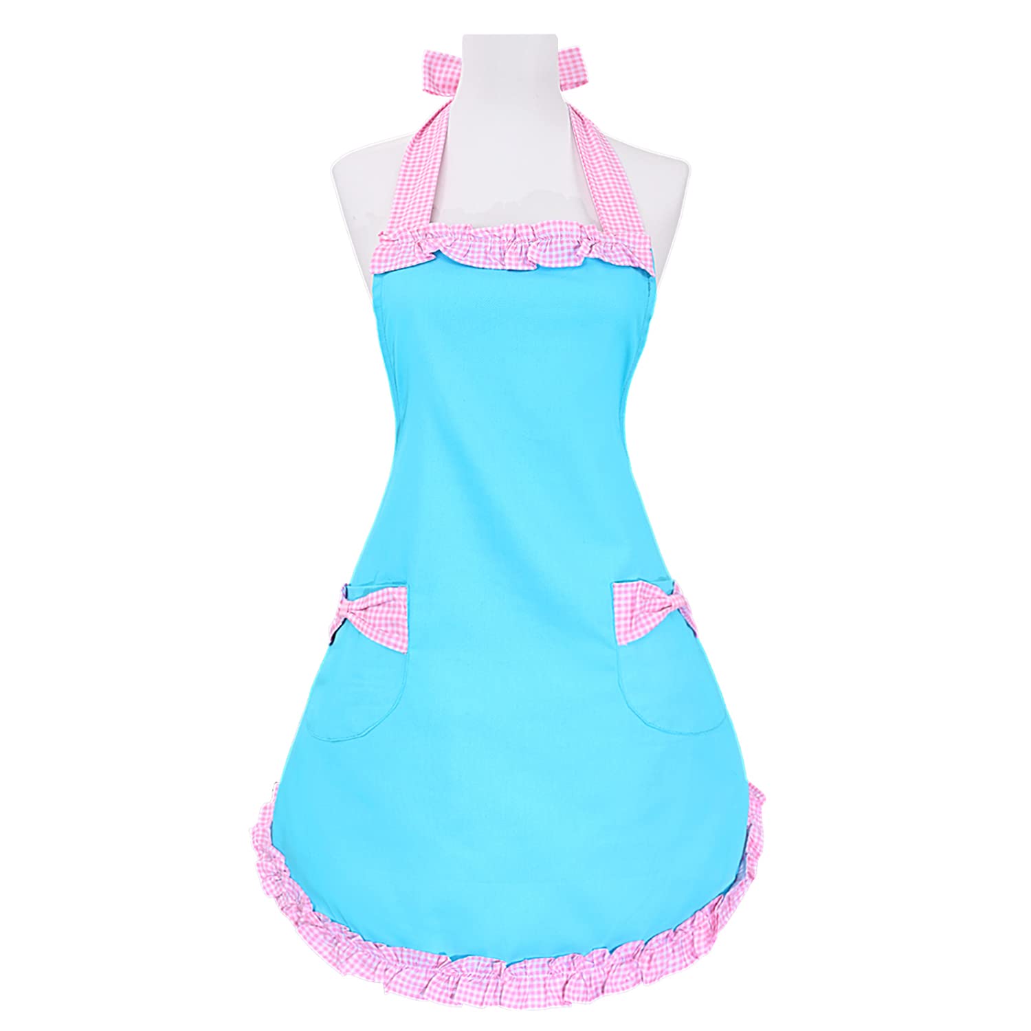 Violet Mist Lovely Retro Cute Aprons for Women Pocket Blue Pink Vintage ...