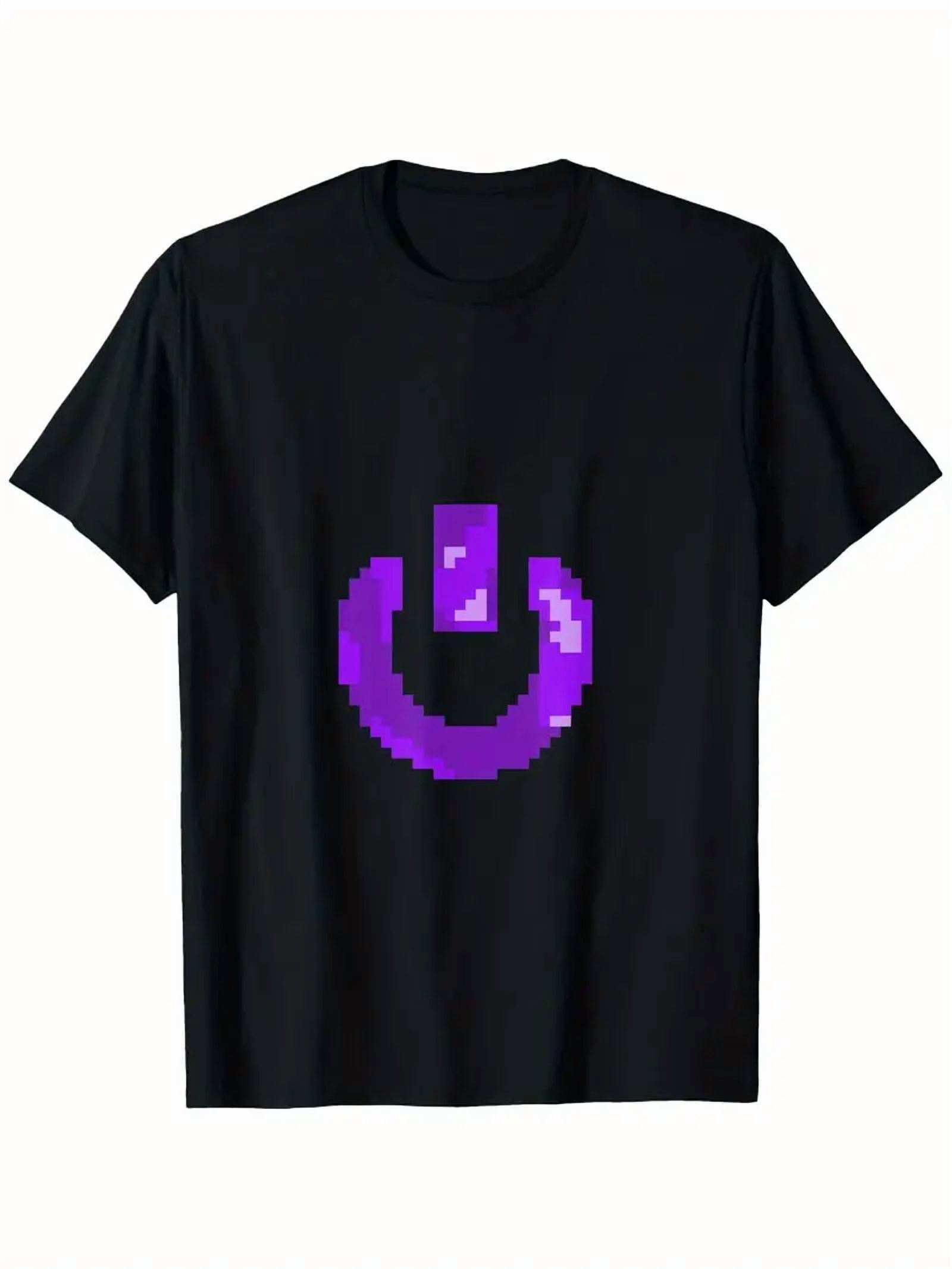 Violet Purple Power On Symbol Pixel Art T-Shirt Summer Casual Symbol Of ...