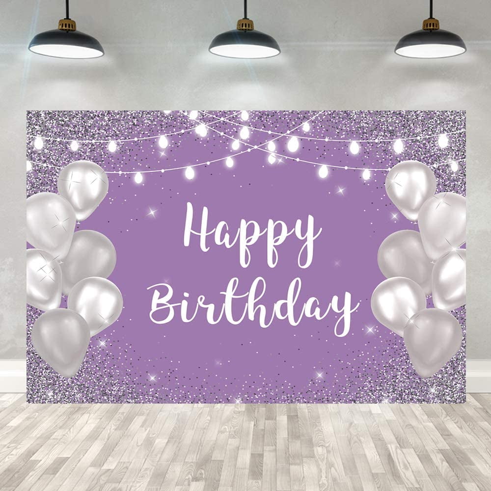 Violet Purple Silver Happy Birthday Backdrop Girls Silver Balloon White ...