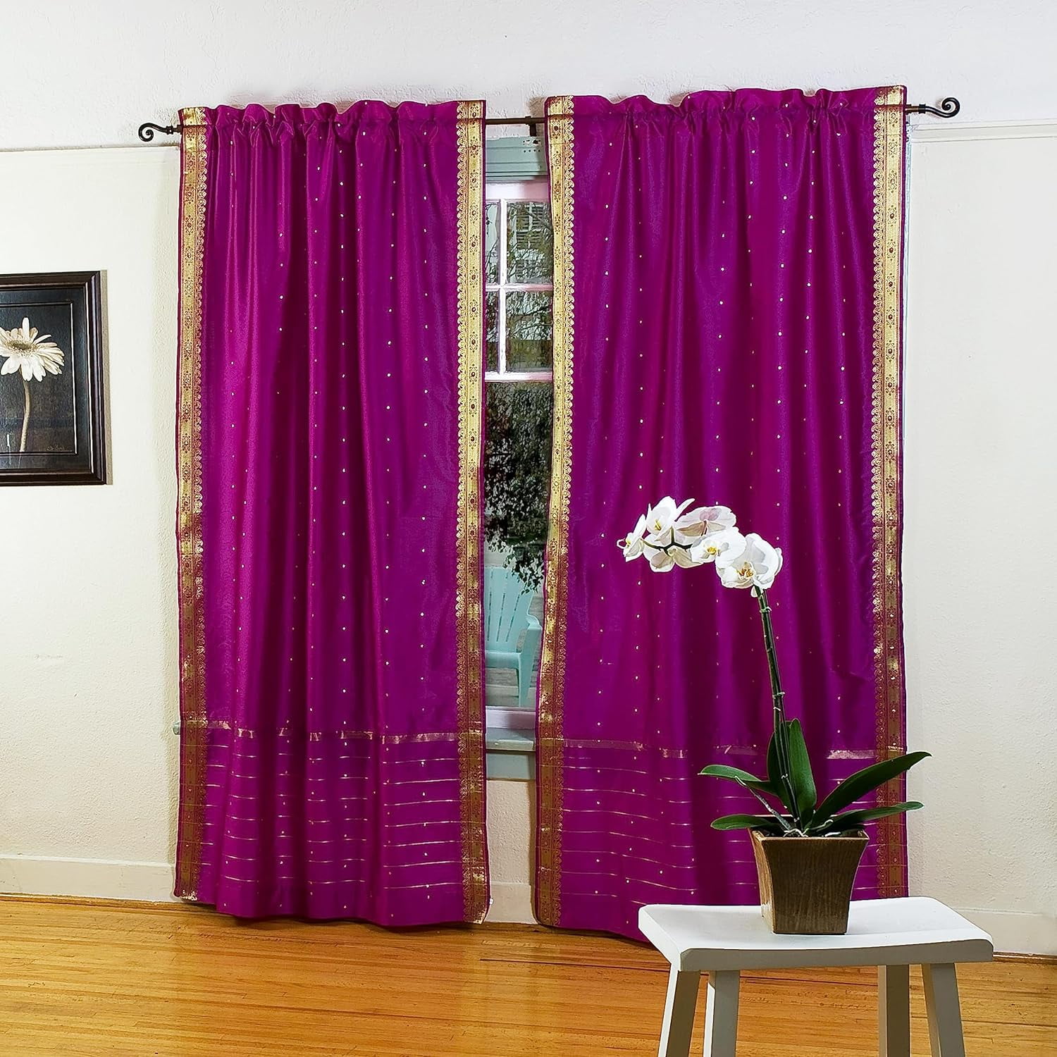 Violet Red Rod Pocket Sheer Sari Curtain / Drape / Panel - 60W x 120L ...