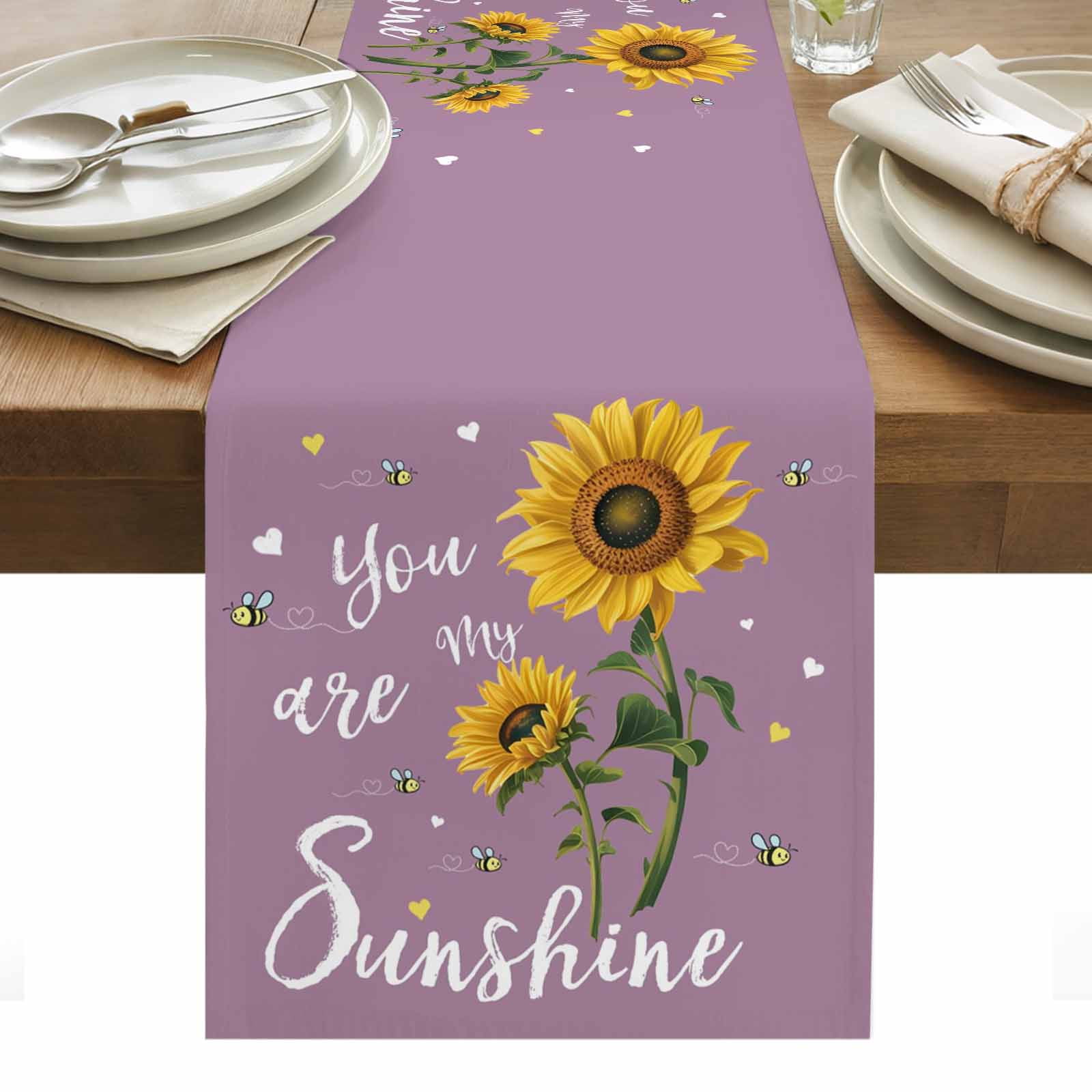 Violet Sunshine Sunflower Table Runner - 72 Inch Long, Kitchen Dining ...