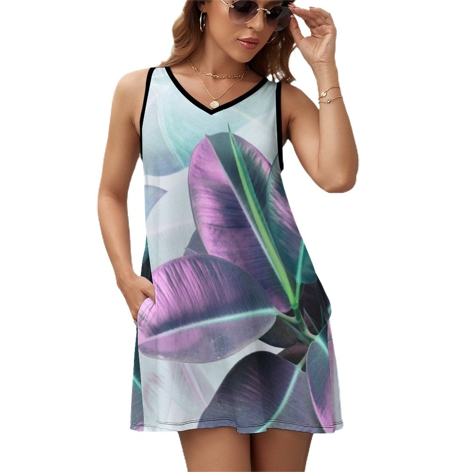 Violet Tropical Plant Ficus Elastica Evening Party Dresses Midi Sexy ...