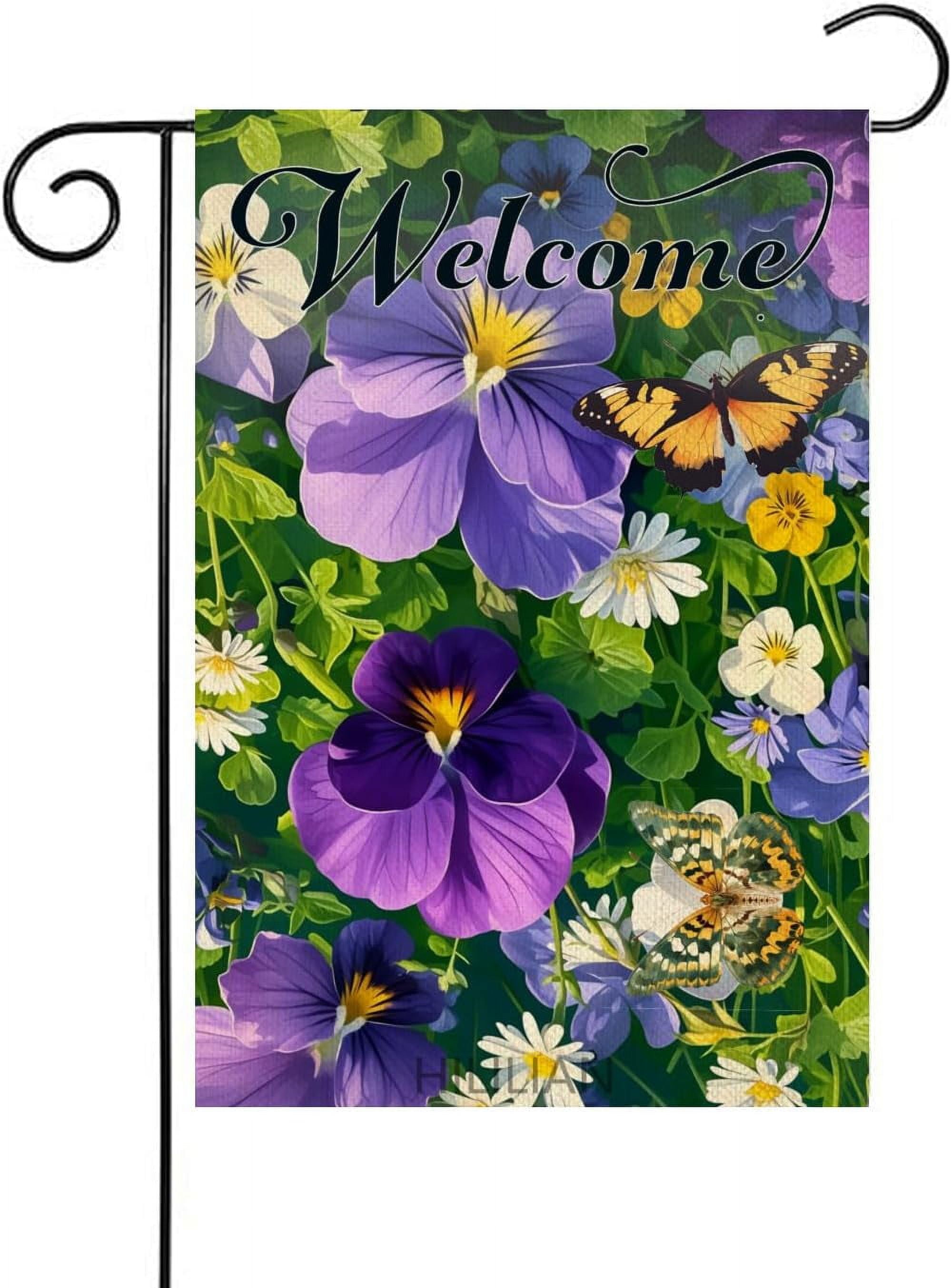 Violet welcome Garden Flag Double Sided, House Yard Outdoor Decor ...