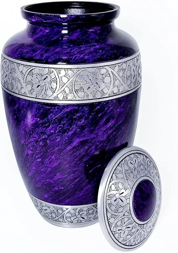 Violets Cremation Urn For Ashes Ceramic Urn With Silver Coated Design ...