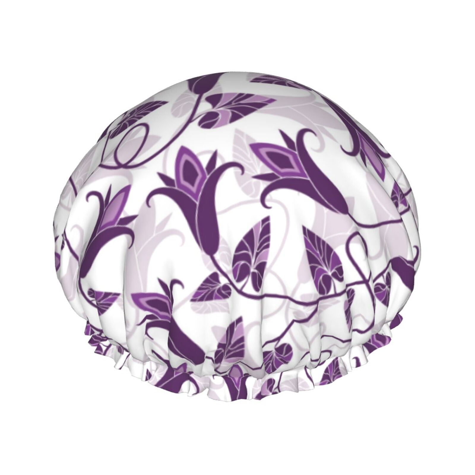 Violets Flowers Fujiman Shower Cap, Reusable Bath Hair Hat for all Hair ...