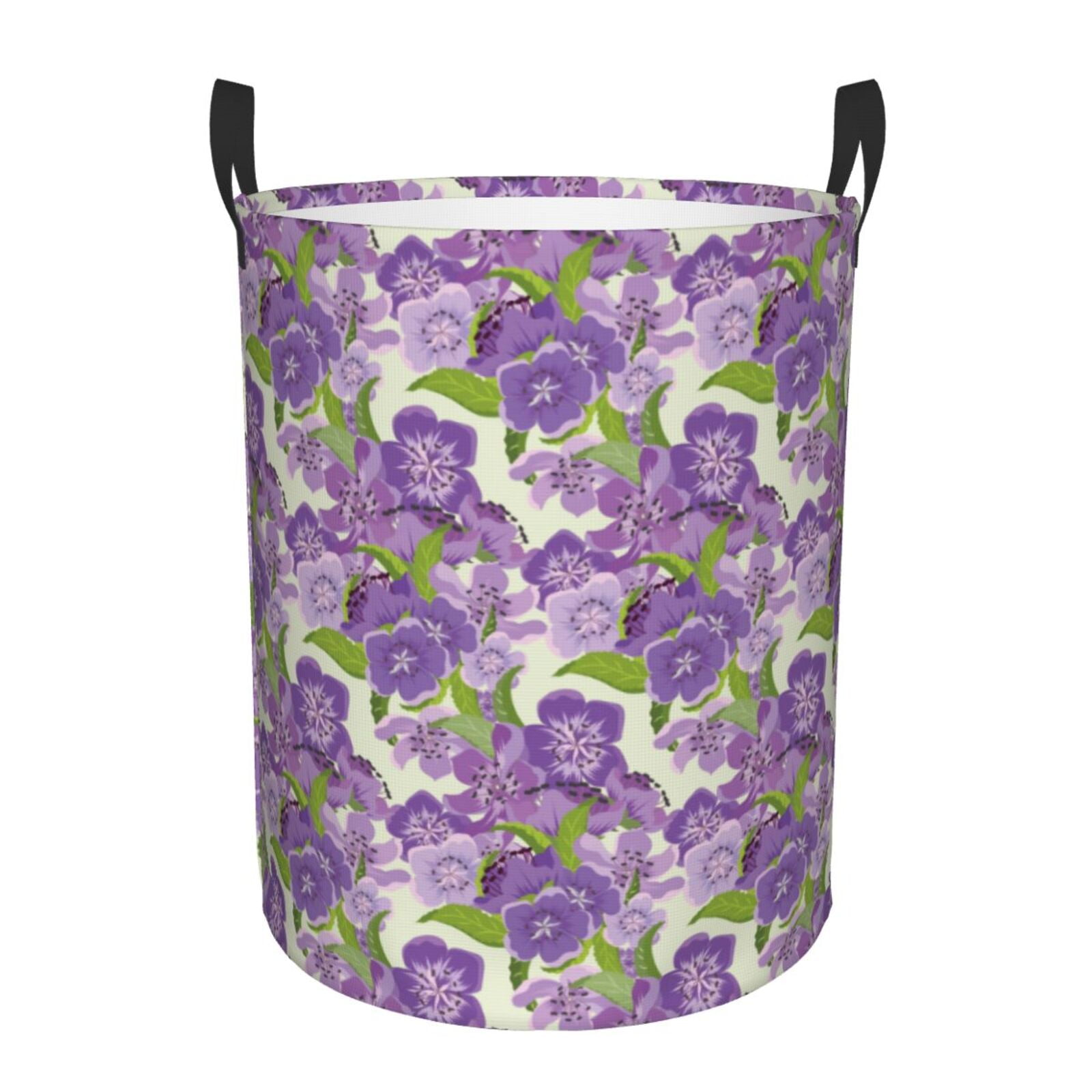 Violets Flowers Green Leaves Laundry Basket, Laundry Hamper Waterproof ...