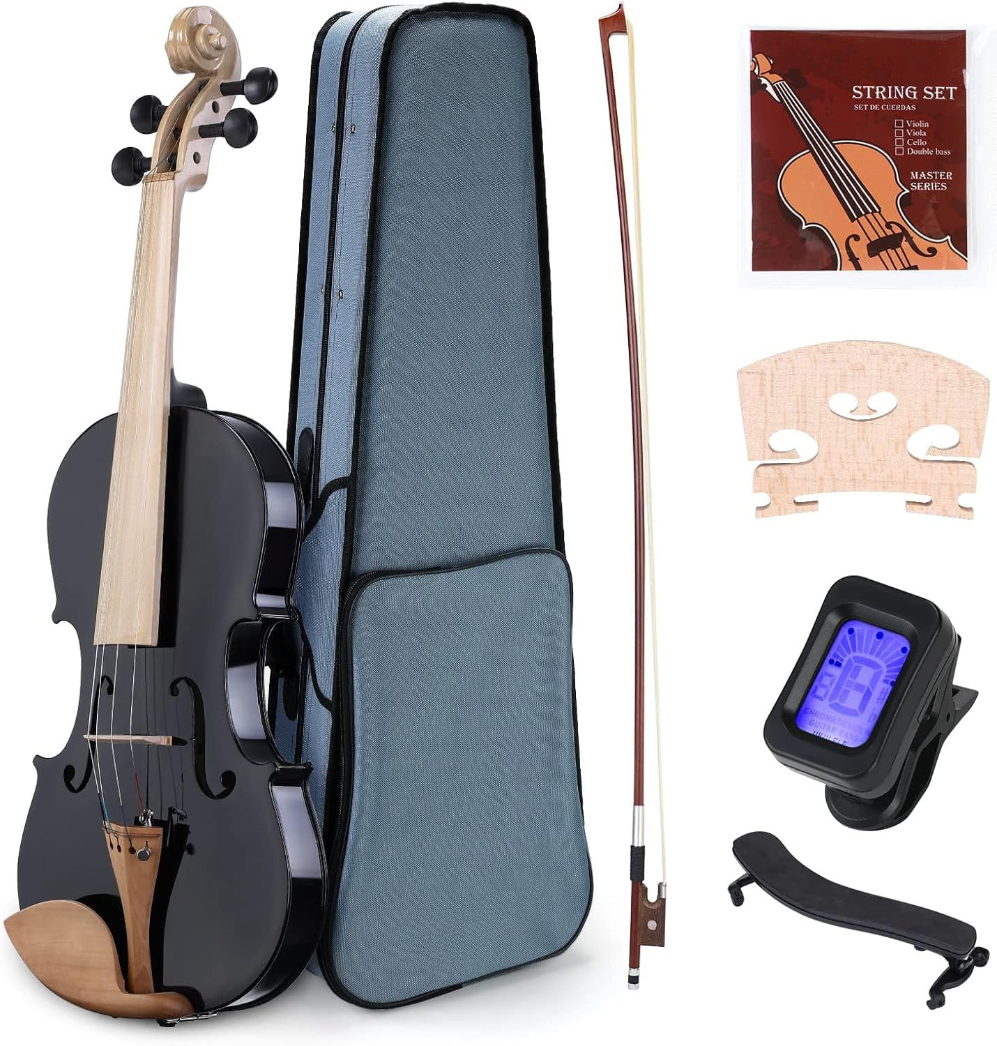 Violin 4/4 Full Size Set Fiddle, Solid Wood with Colophon Tuner ...