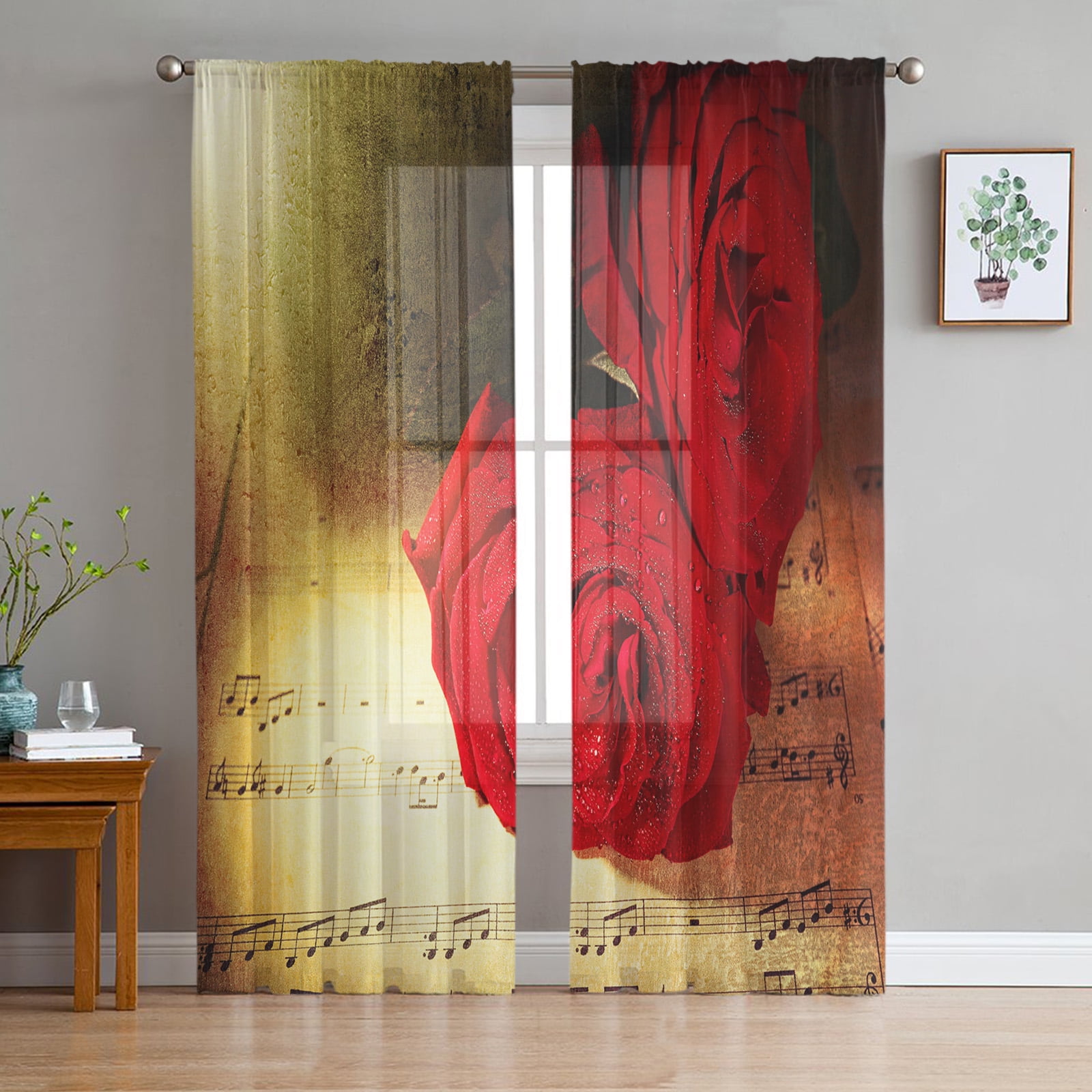 Violin And Red Roses On Piano Window Curtains Bedroom Modern Drape ...