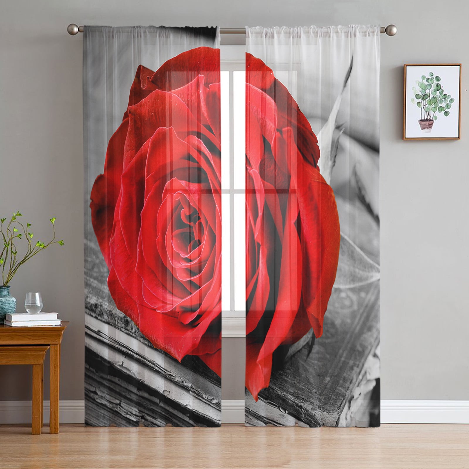 Violin And Red Roses On Piano Window Curtains Bedroom Modern Drape ...