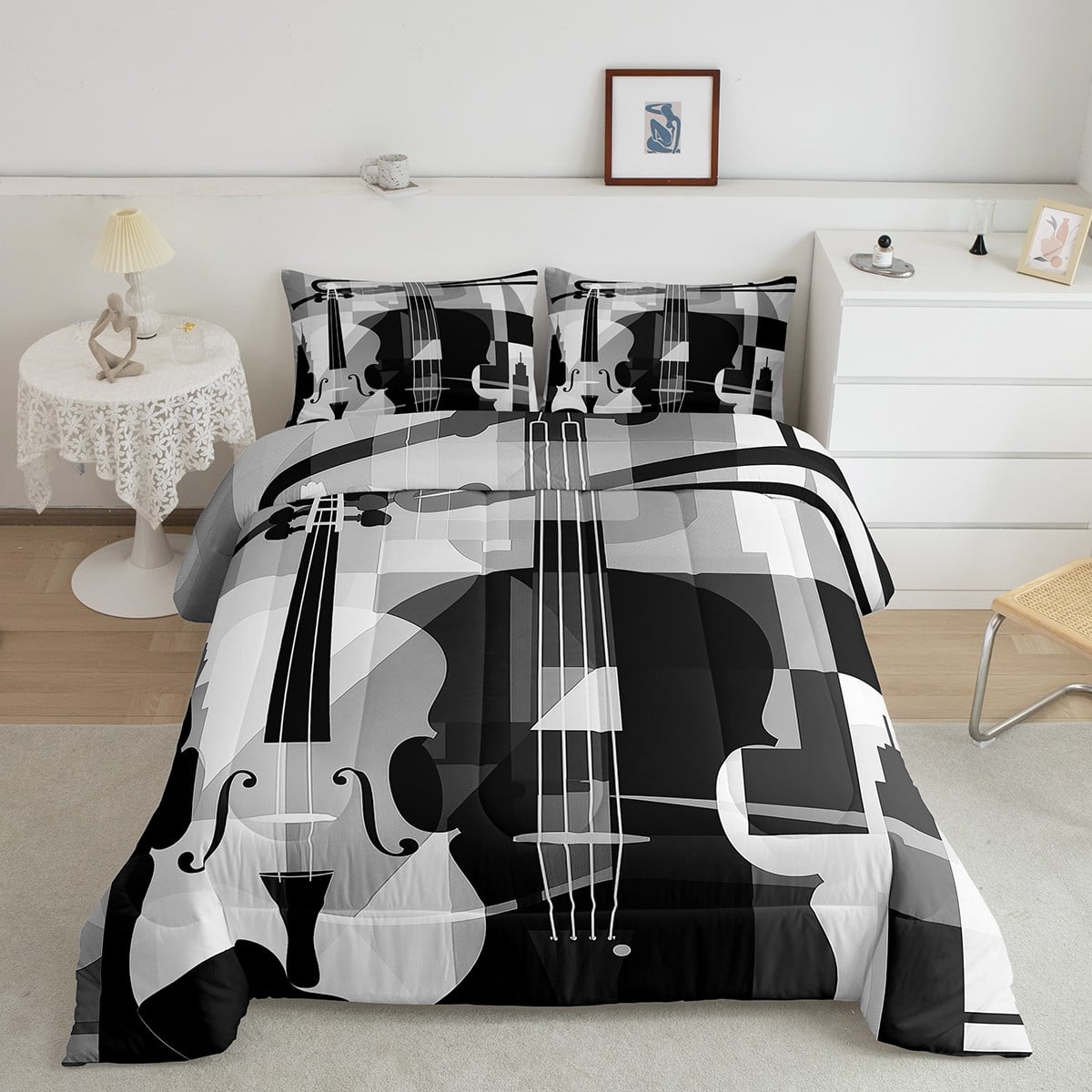 Violin Comforter Set Full Size,Modern Abstract Art Bedding Sets 3Pcs ...