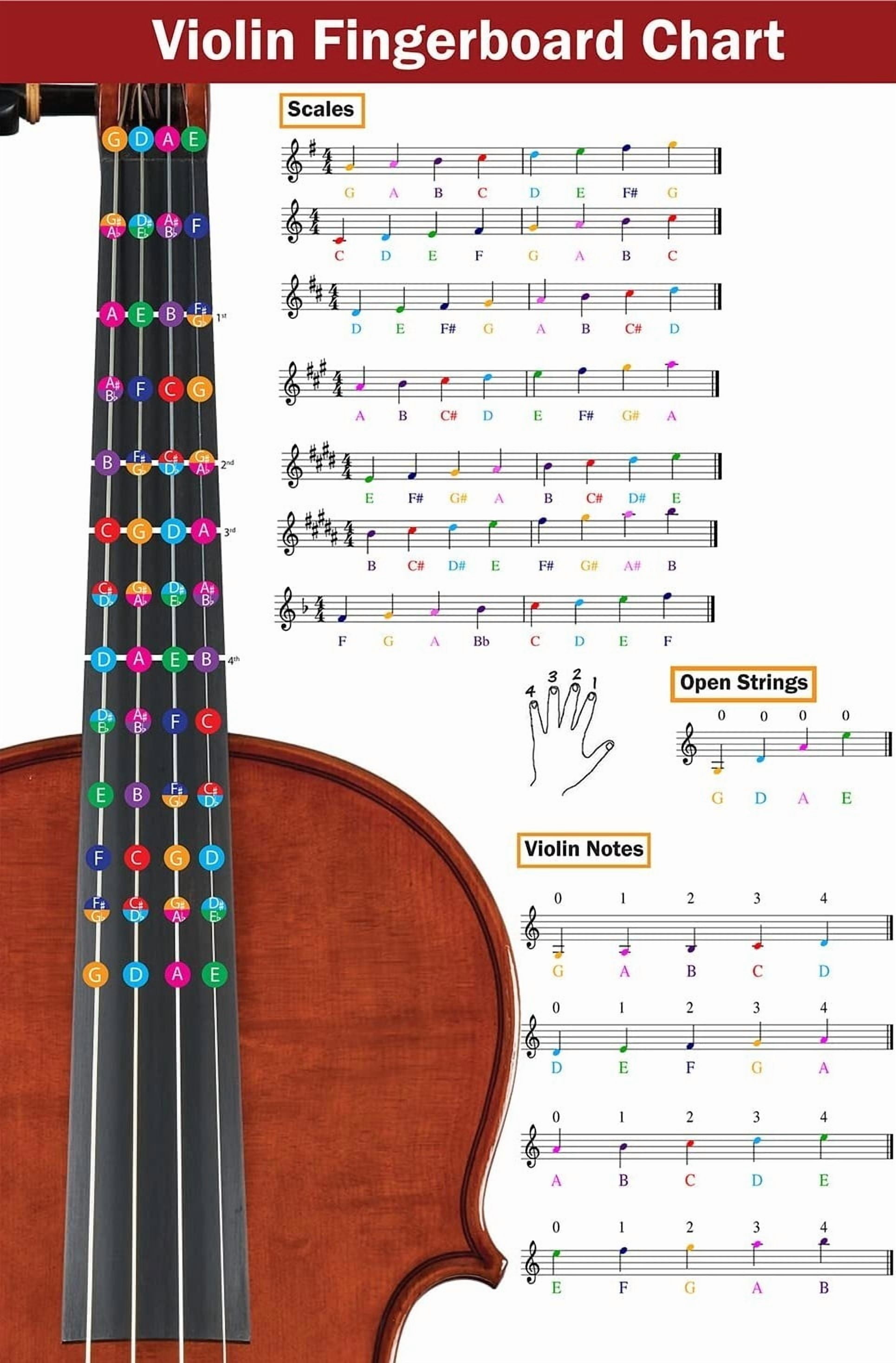 Violin Fingering Chart poster with Color-Coded Notes, Learn Violin ...