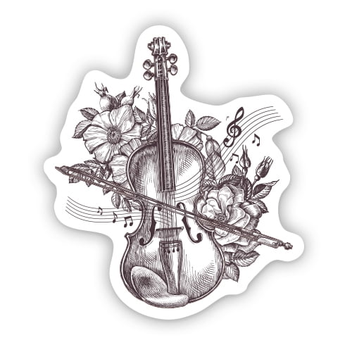 Violin Floral - 12" Vinyl Sticker Waterproof Decal - Walmart.com