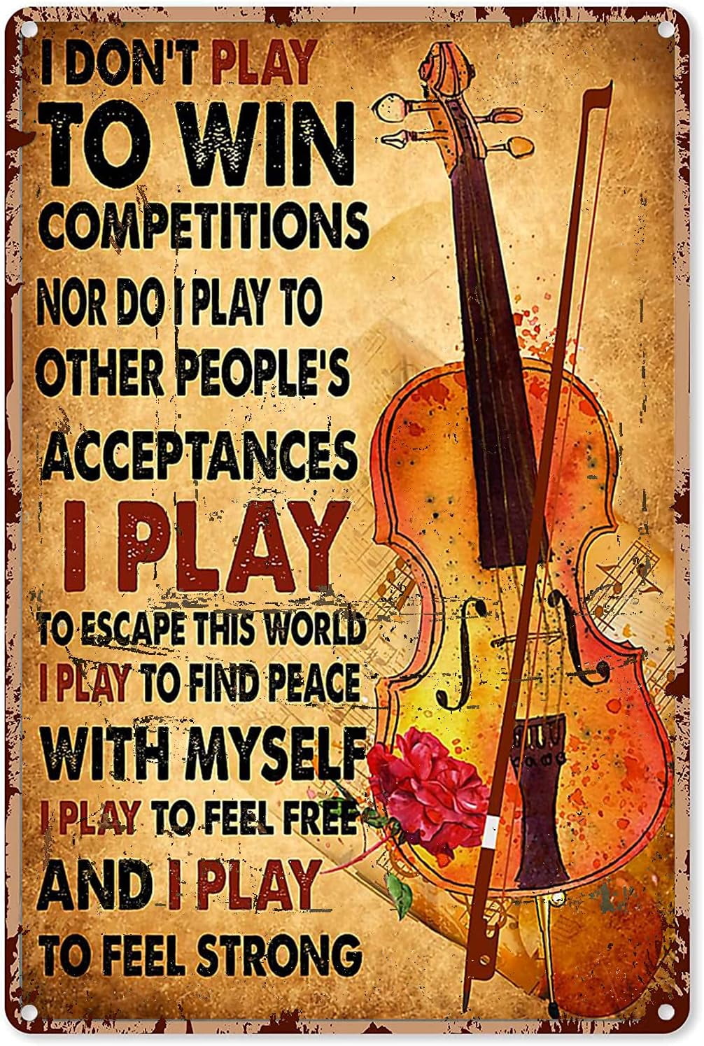 Violin Flowers Metal Sign Vintage Music Studio Decor I Don't Play To ...