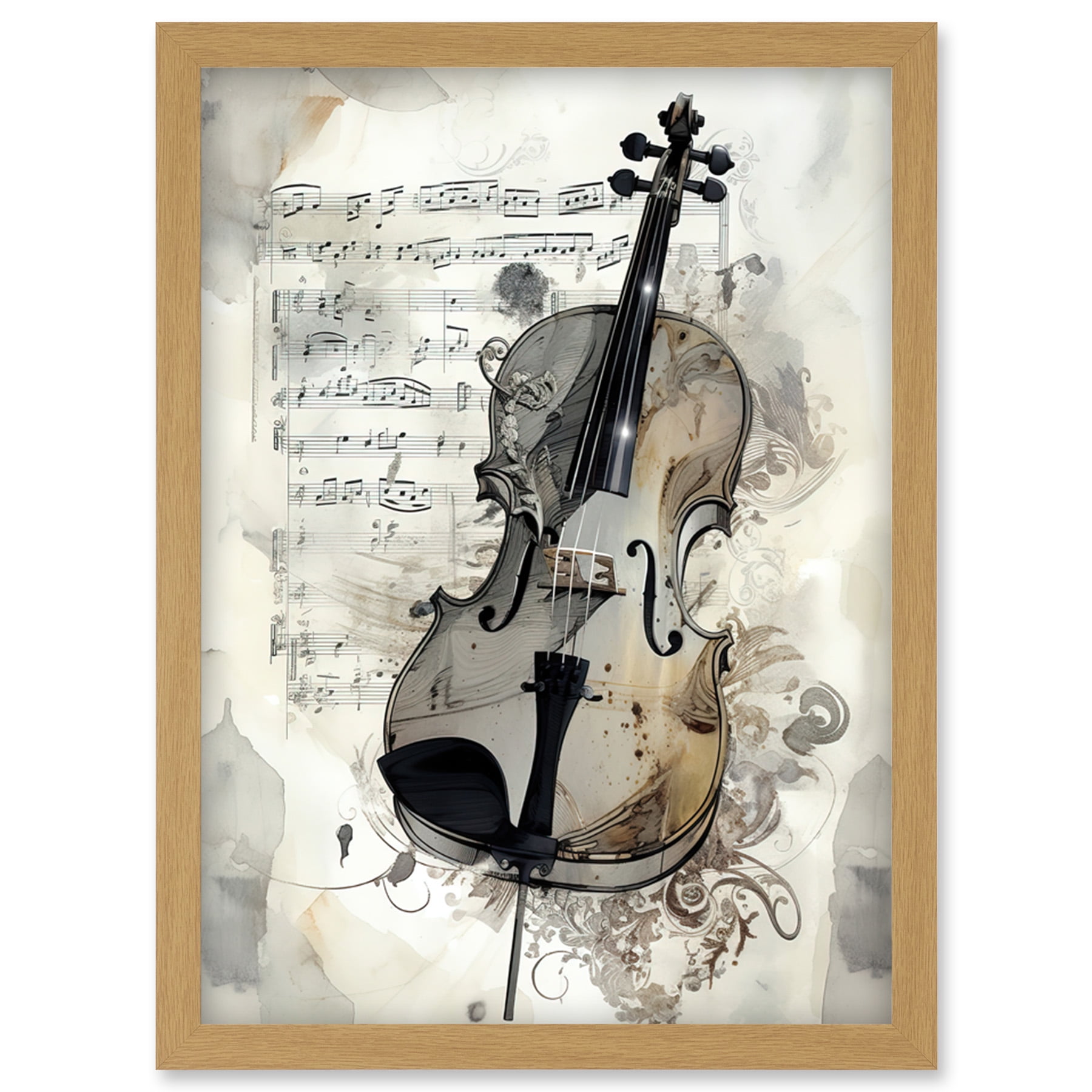Violin Instrument and Sheet Music Modern Monochrome Watercolour ...
