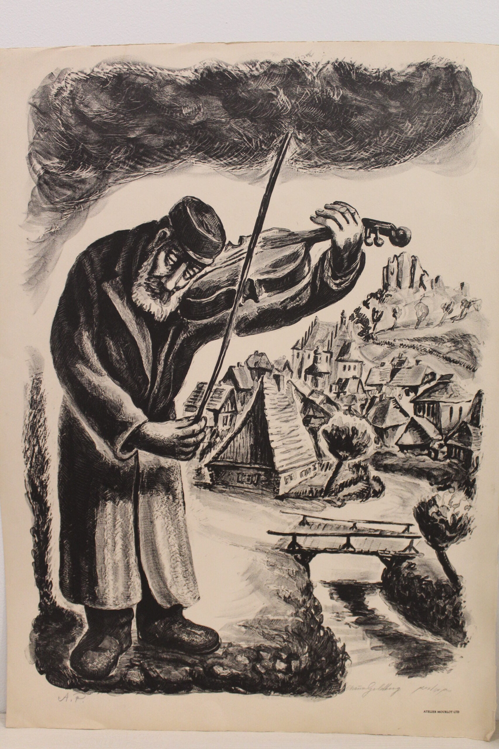 Violin Man by Chaim Goldberg Lithograph Black and White 20 x 28 ...