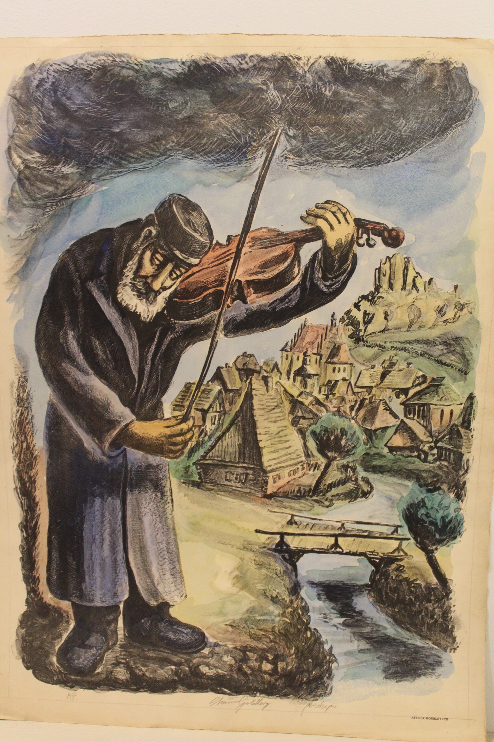 Violin Man by Chaim Goldberg Lithograph Colored 20 x 28 - Walmart.com