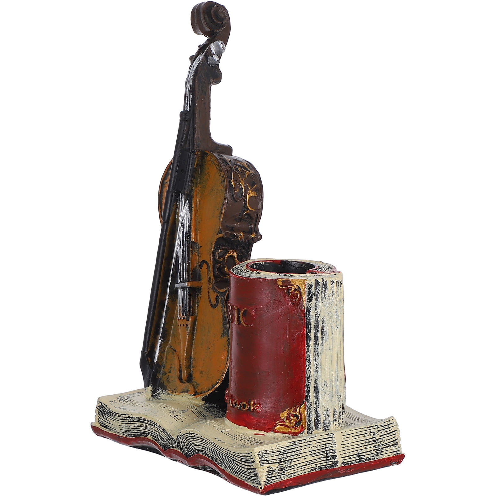 Violin Shaped Pen Holder in Yellow Resin Material for Office Storage 6. ...