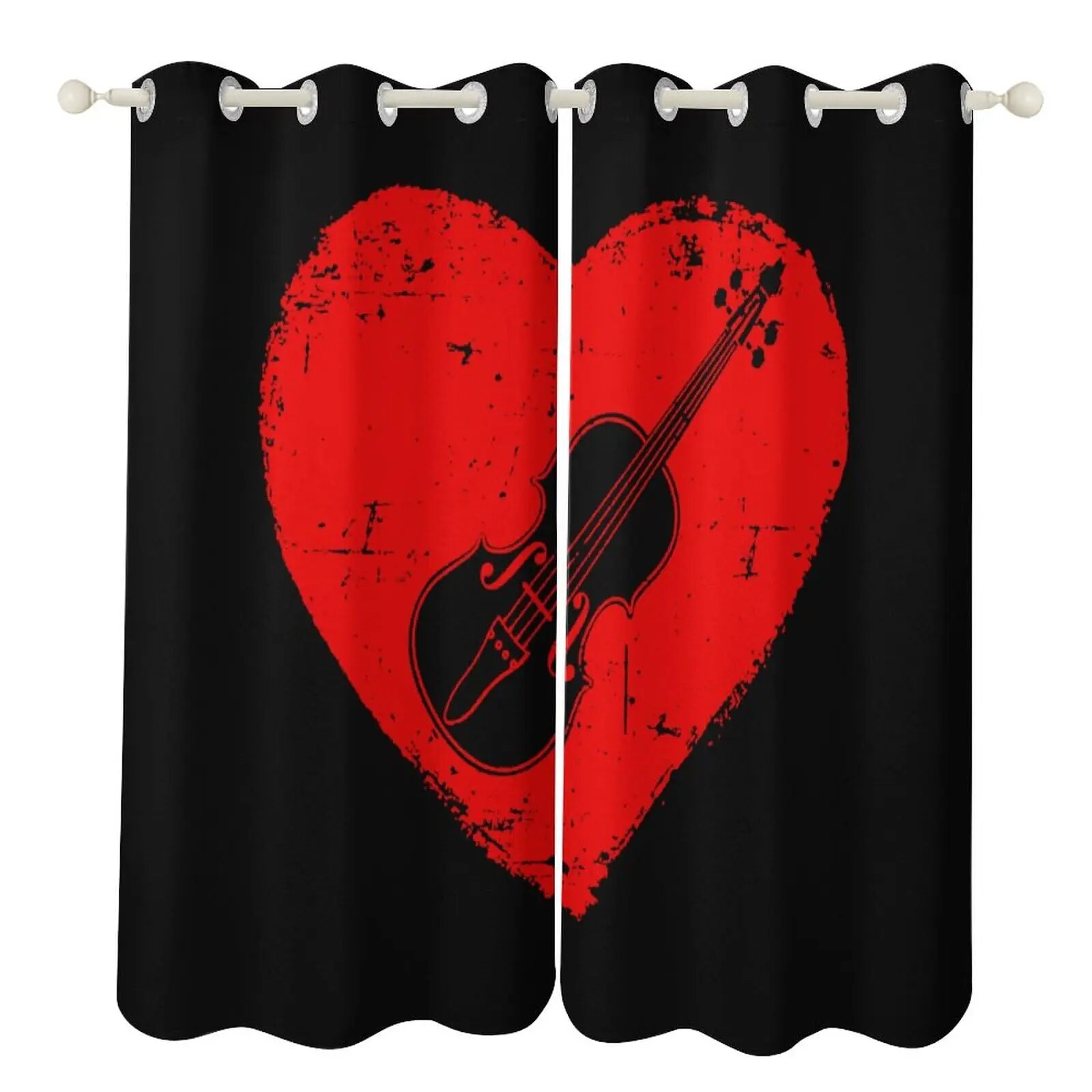 Violin Printed Blackout Drapes Classic Music Themed Window Curtains ...