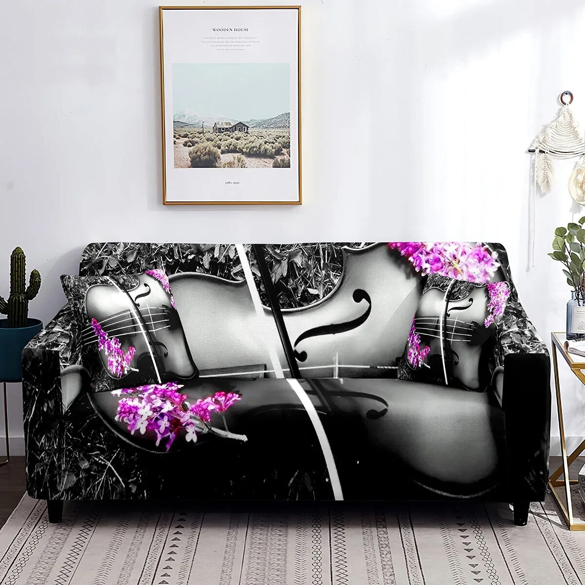 Violin Sofa Cover Classical Music Themed Couch Covers Wood Background ...