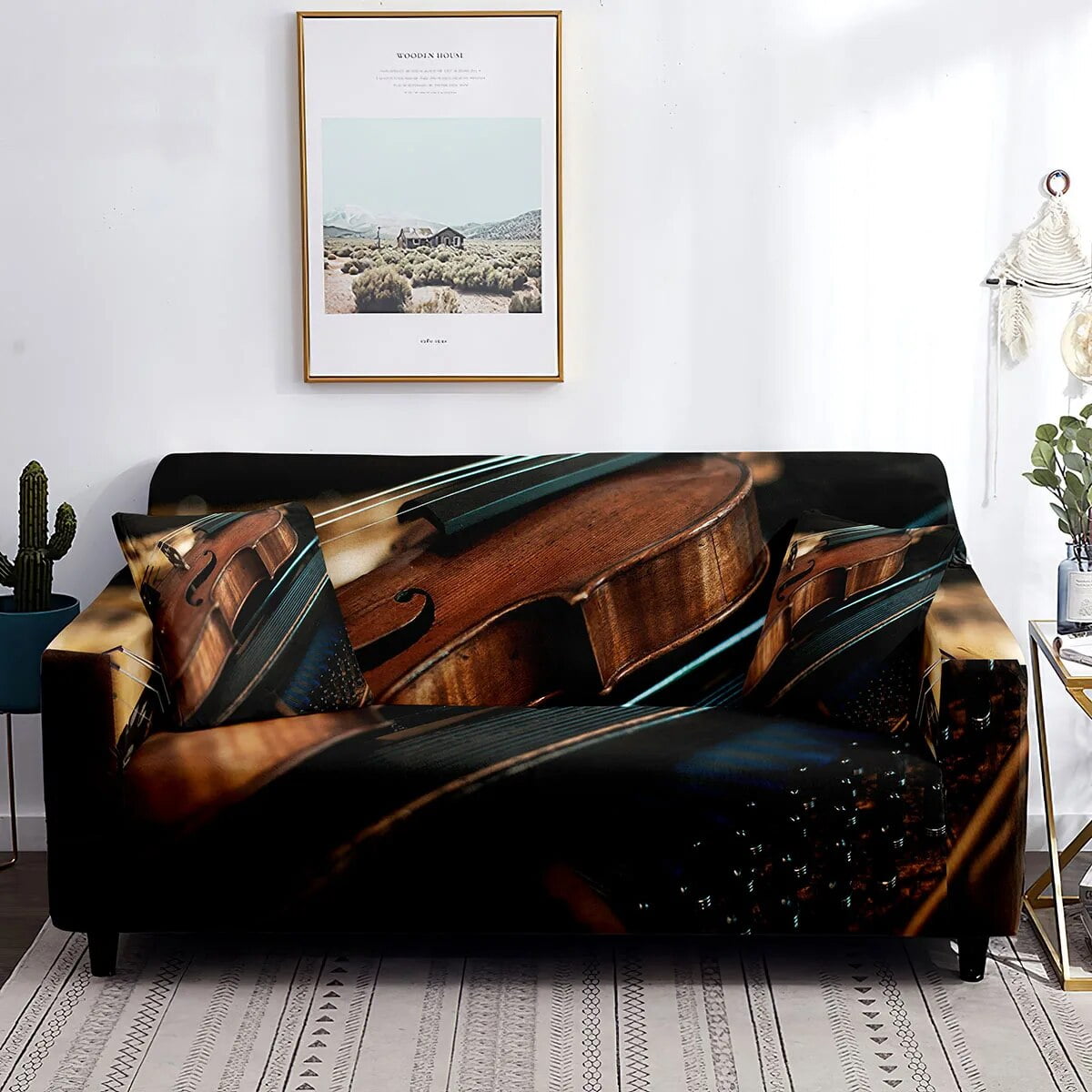 Violin Sofa Cover Classical Music Themed Couch Covers Wood Background ...