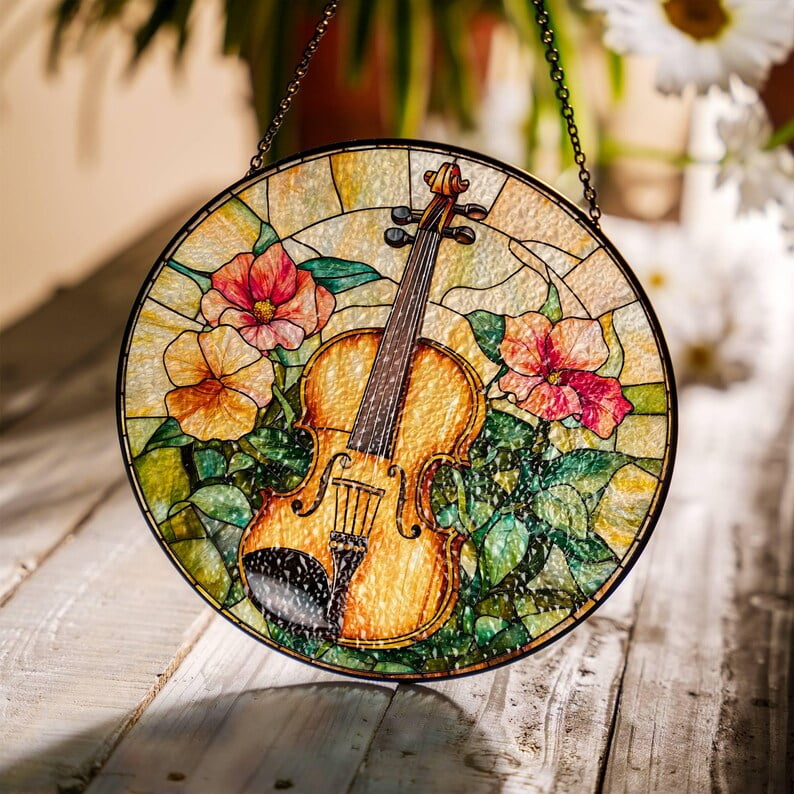 Violin Stained Glass Sun Catcher Violin Player Light Catcher Window ...