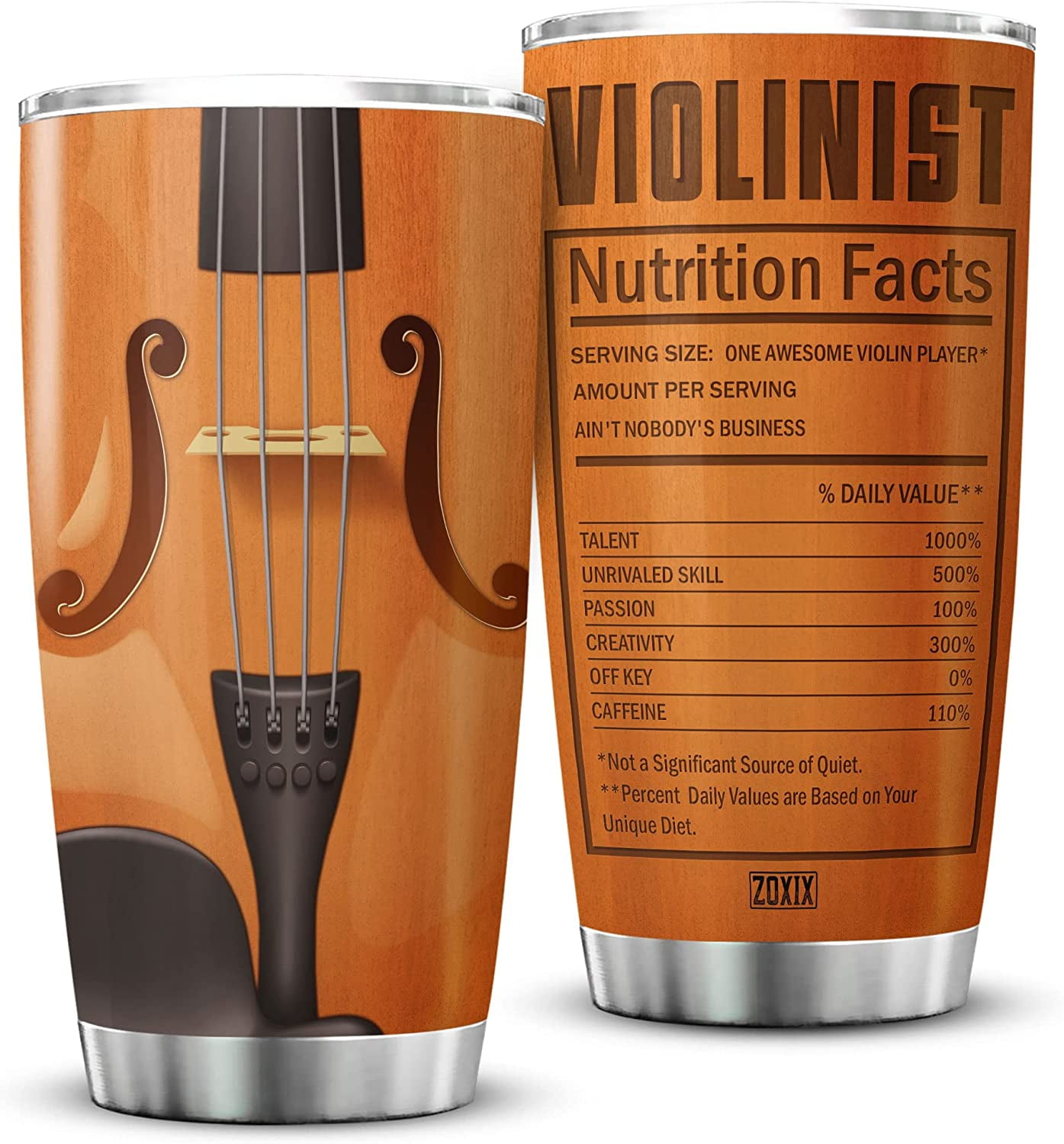 Violinist Nutrition Facts Tumbler With Lid Musical Violinist Gifts For ...