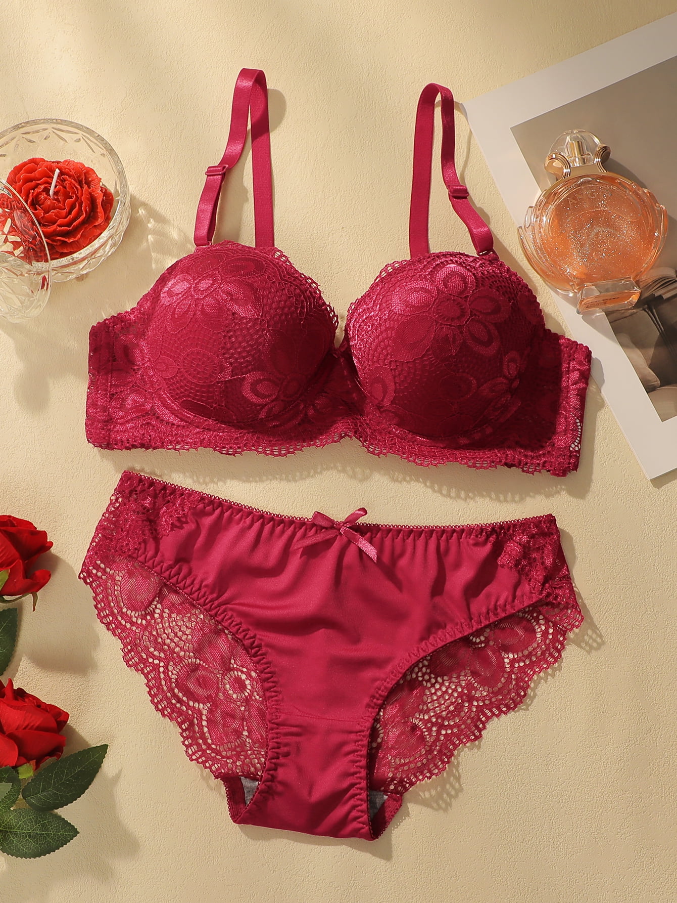 Viomisha Lingerie Set for Women Lace Bra and Panty Sets 2 Piece Lace ...