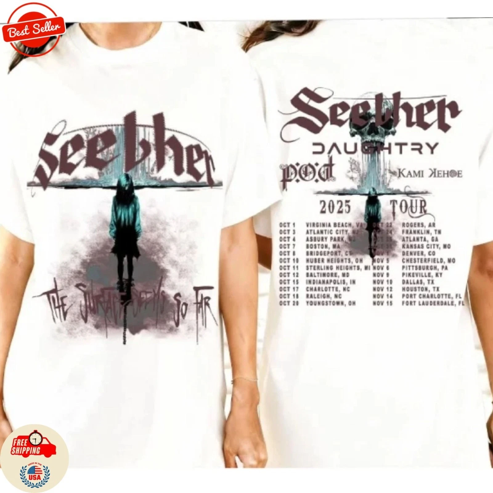 Vionia New Apparel Seether Daughtry Map Out Fall 2025 Tour T-Shirt ...