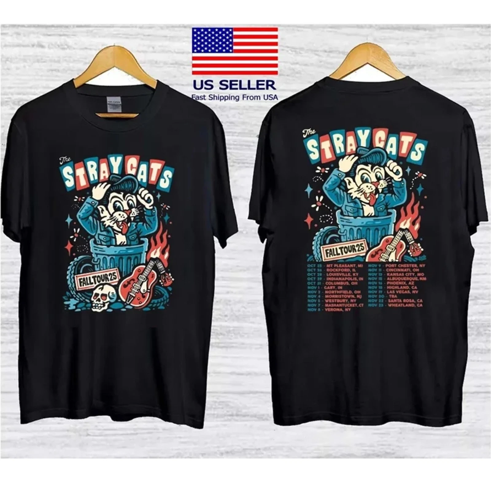 Vionia The Stray Cats Fall Tour 2025 T shirt - Walmart.com