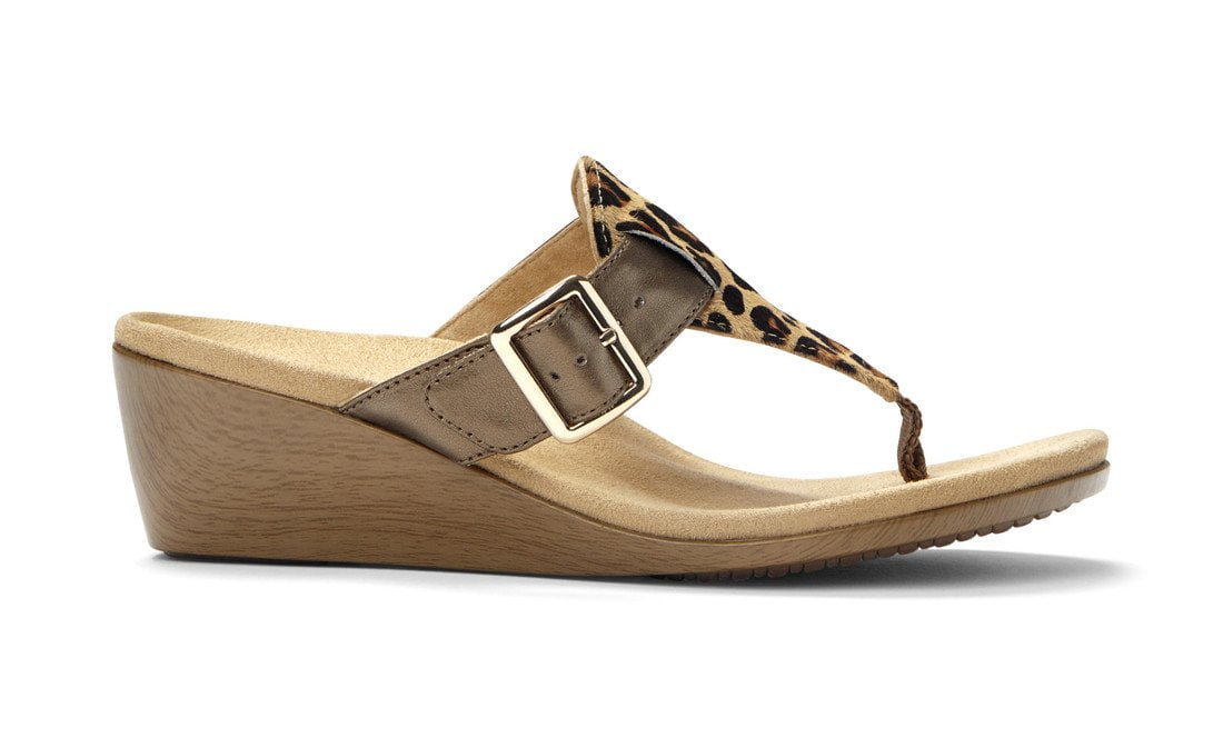 Vionic Alanis Womens Toe-Post Wedge Sandal Tan Leopard - 11 Medium ...