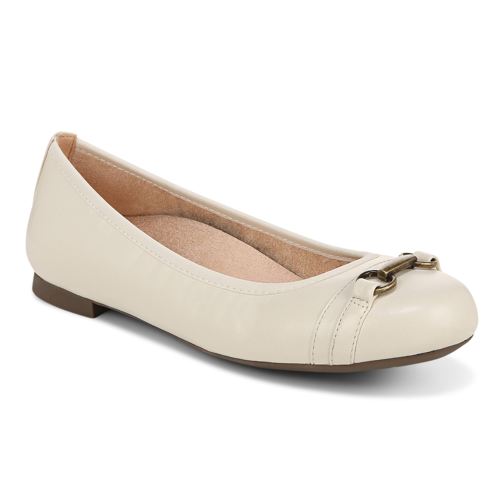 Vionic Delanie Women's Ballerina Skimmer Flat Cream Leather 8W ...