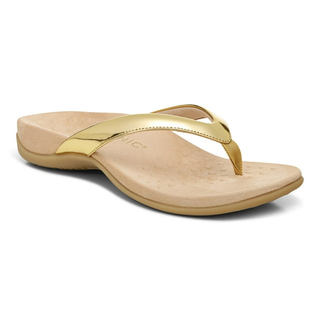 Vionic Dillon Women's Toe-Post Support Sandal in Gold Mirror Embossed ...