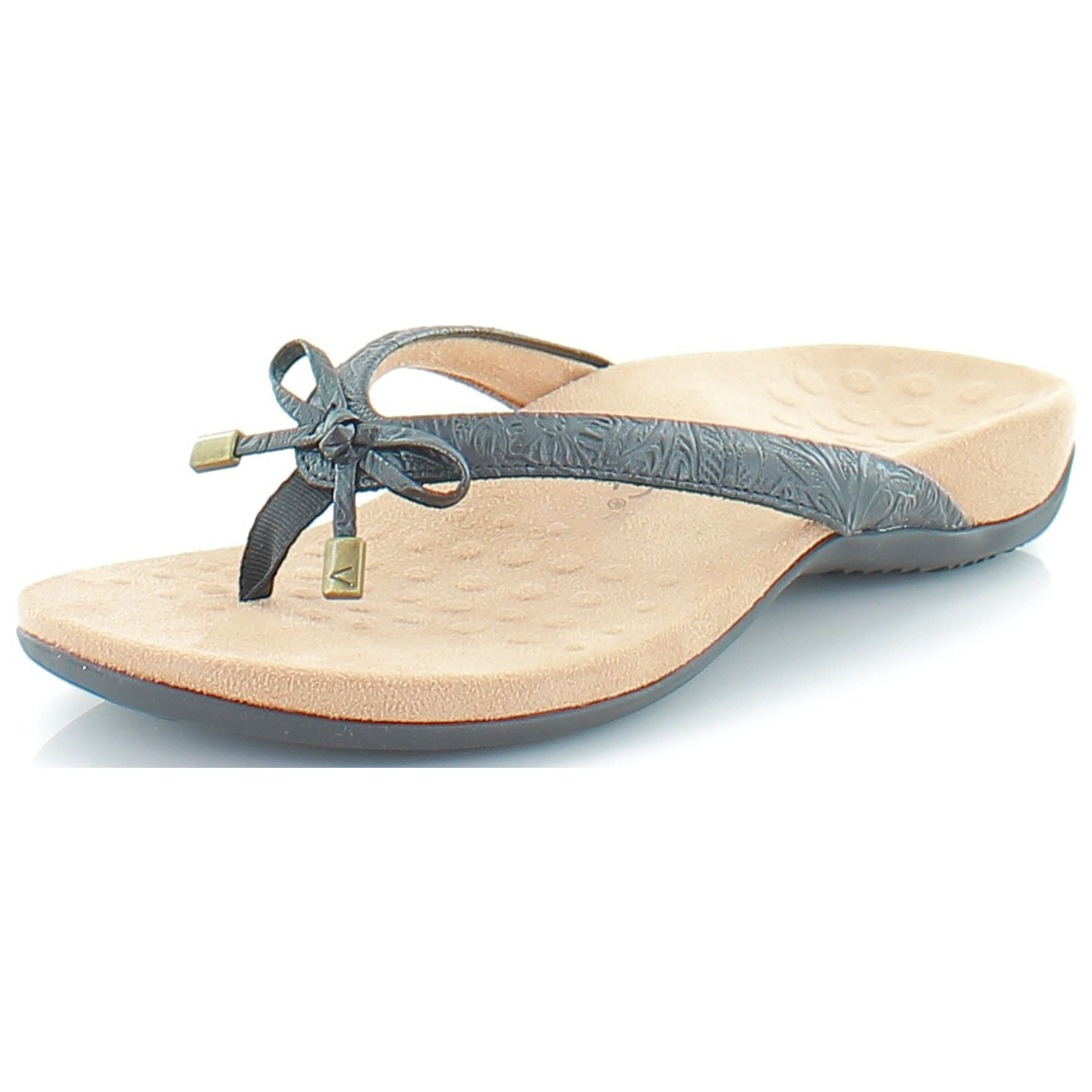 Vionic Women's Bella Toe Post Sandal Black Floral Embossed - I0929S3001 ...